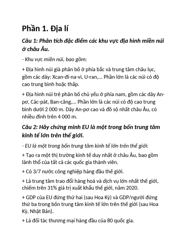Địa Lí giữa hk1 | PDF