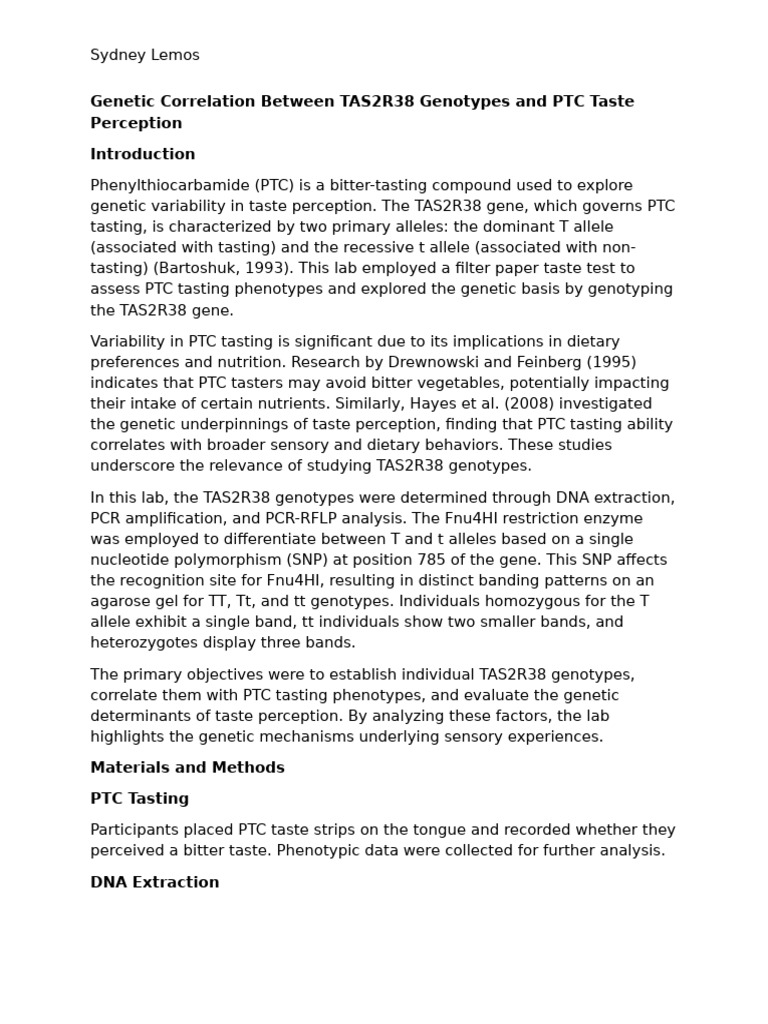 Genetic Correlation Between TAS2R38 Genotypes and PTC Taste Perception ...