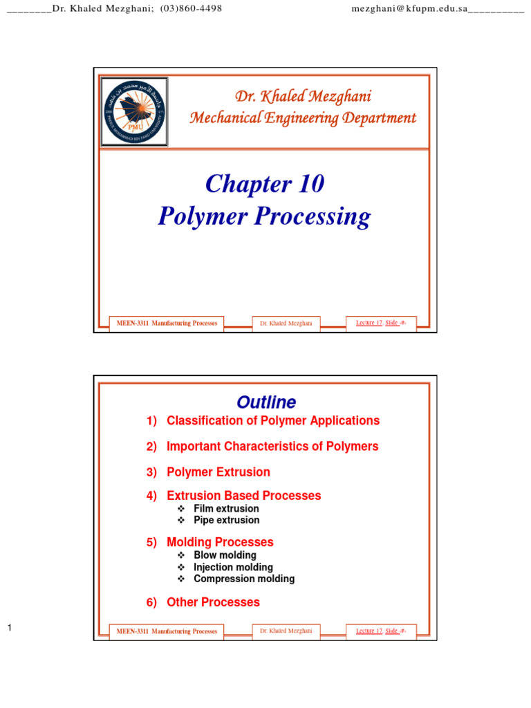 CHPT 10 - Polymer Processing | PDF | Extrusion | Polymers