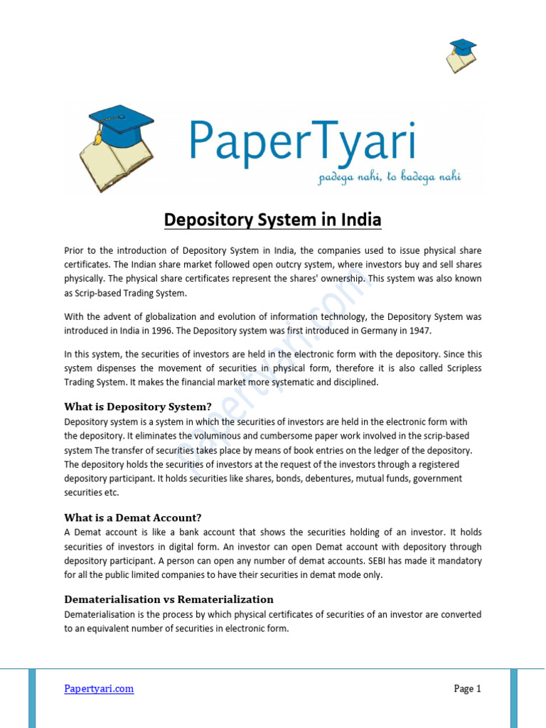 05 Depository System in India | PDF | Securities (Finance) | Stocks