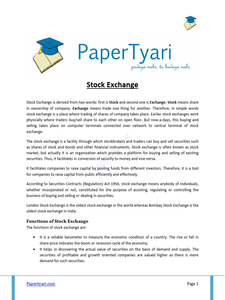 06 Stock Exchange in India (1) | PDF | Stock Exchange | Stocks
