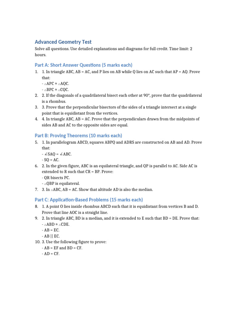 Advanced Geometry Test | PDF