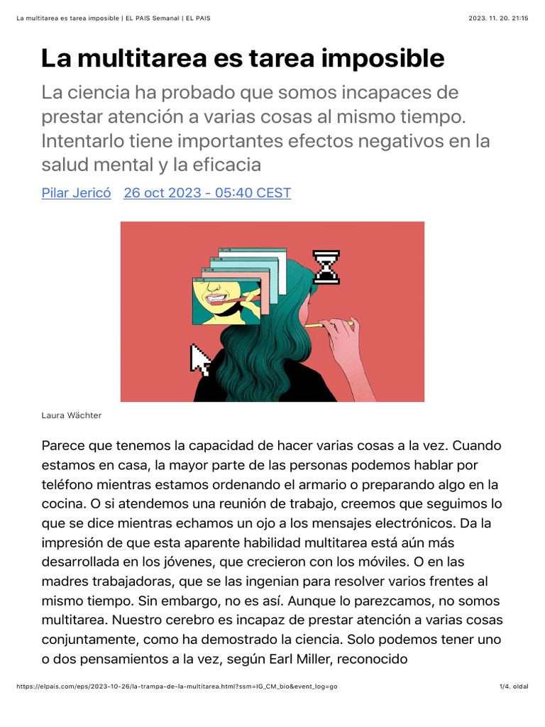 La Multitarea Es Tarea Imposible - EL PAÍS Semanal - EL PAÍS | PDF | Atención | Mente