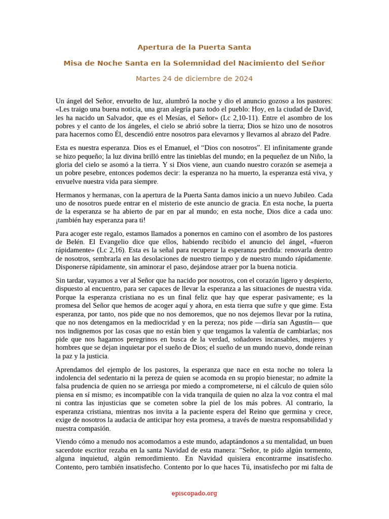 Francisco. Homilía Apertura Puerta Santa. 241224 | PDF