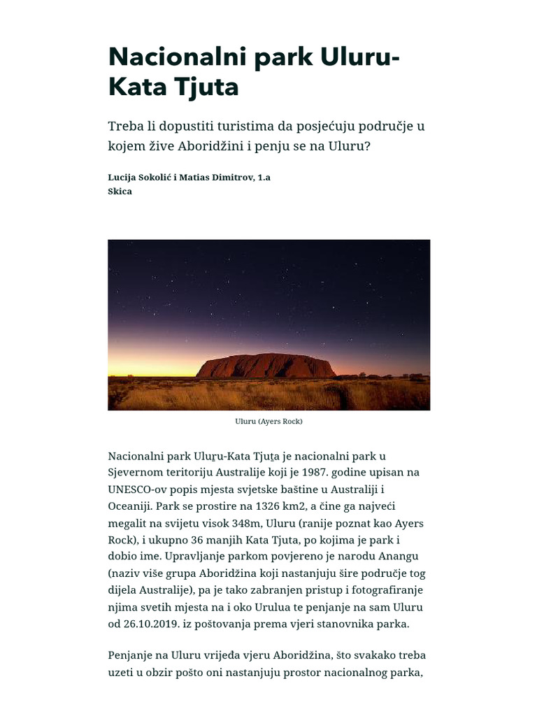 Nacionalni Park Uluru-Kata Tjuta | PDF