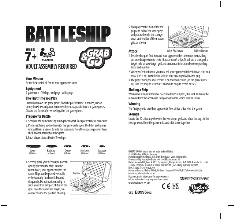 B0995 PT BR Battleship Grab Go Game | PDF | Shipping | Water Transport