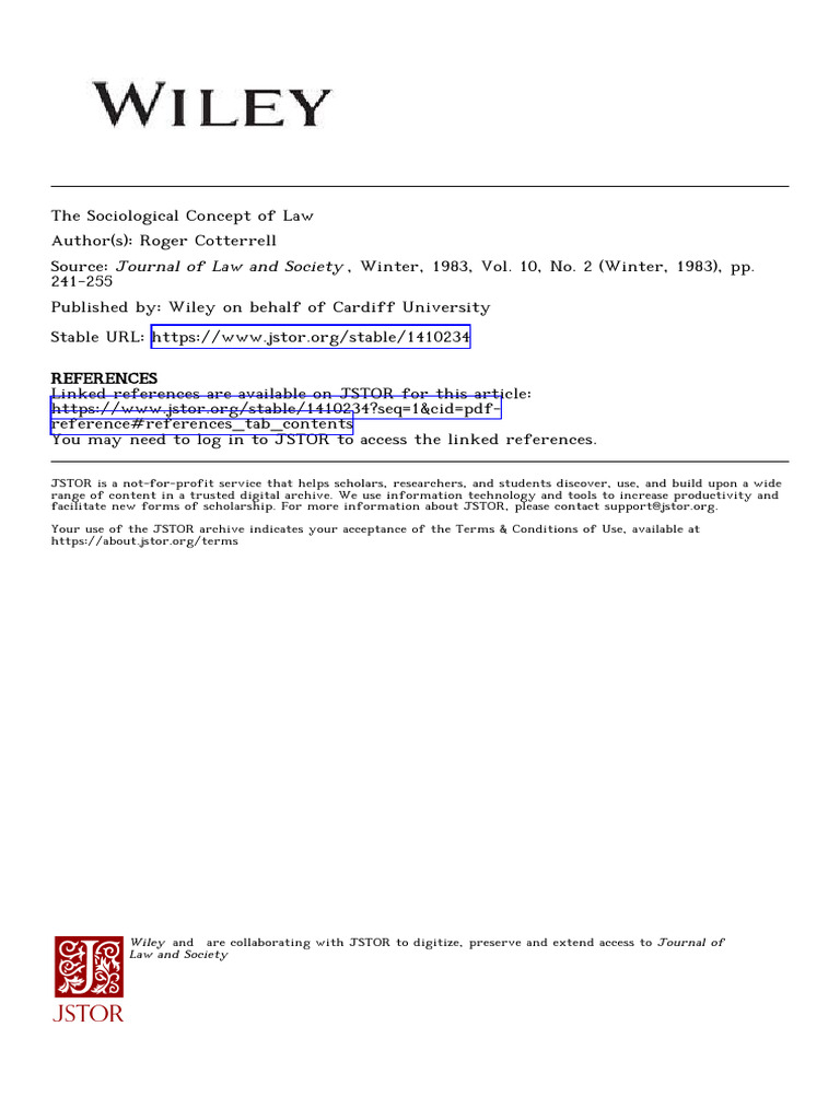Cotterrell-The Sociological Concept of Law-1983 | PDF | Jurisprudence | Sociology
