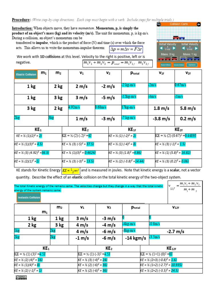 Momentum and Kinetic Energy in Collisions | PDF | Kinetic Energy | Momentum