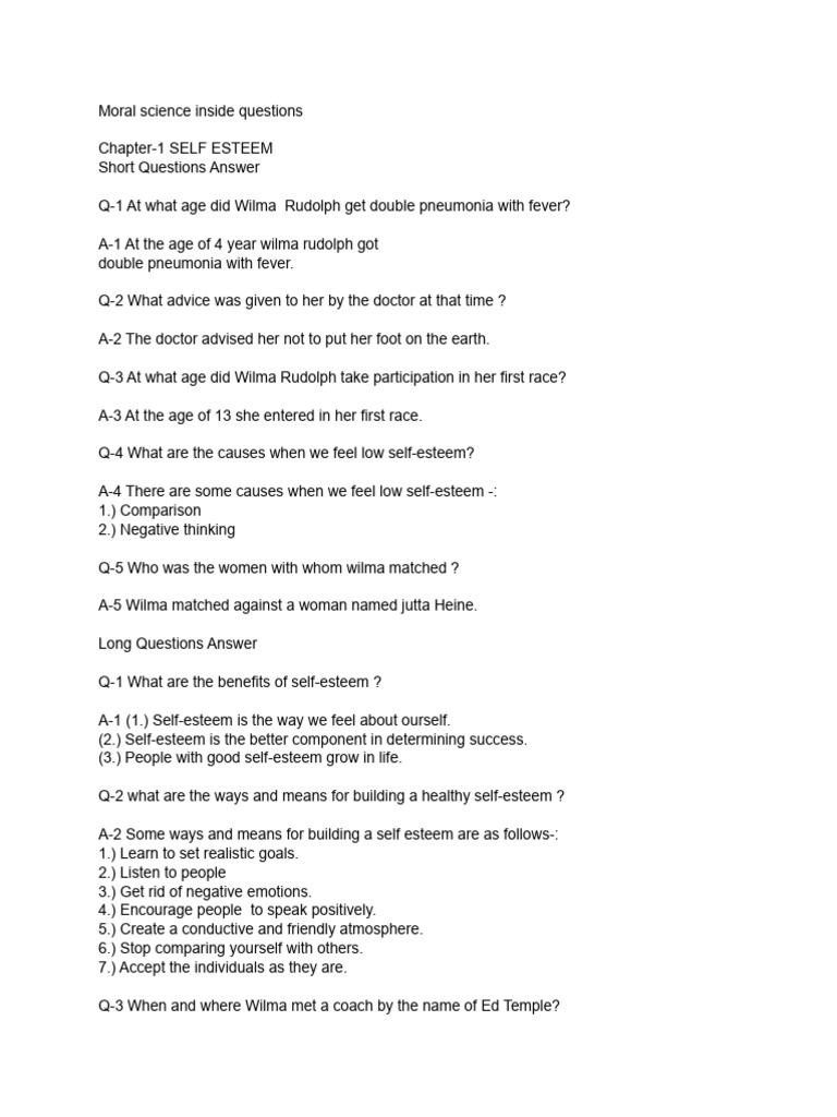 Moral Science Inside Questions | PDF | Self Esteem