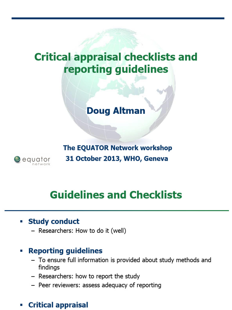 Guideline For Critical Appraisal of Documents | PDF | Meta Analysis | Systematic Review