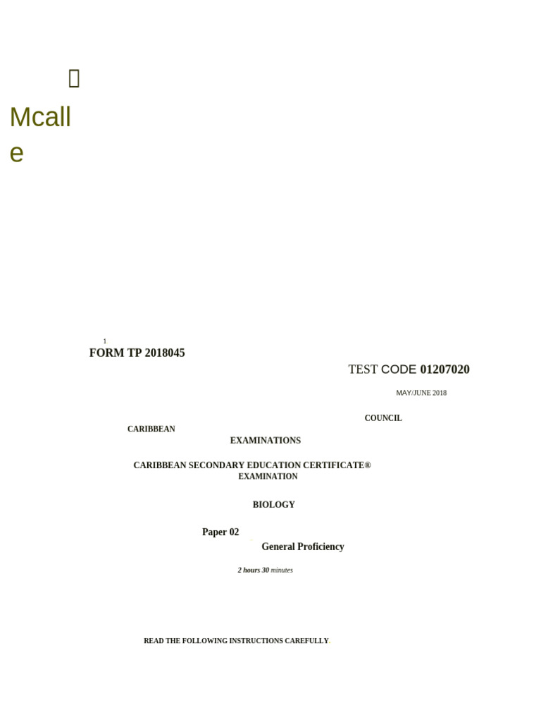 CSEC BIO MayJune 2018 P 2 | PDF | Reproduction | Biology