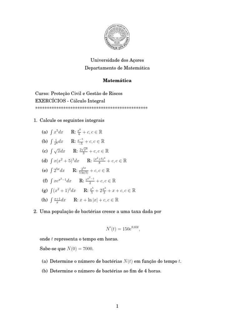 Exercicios Calculo Integral | PDF