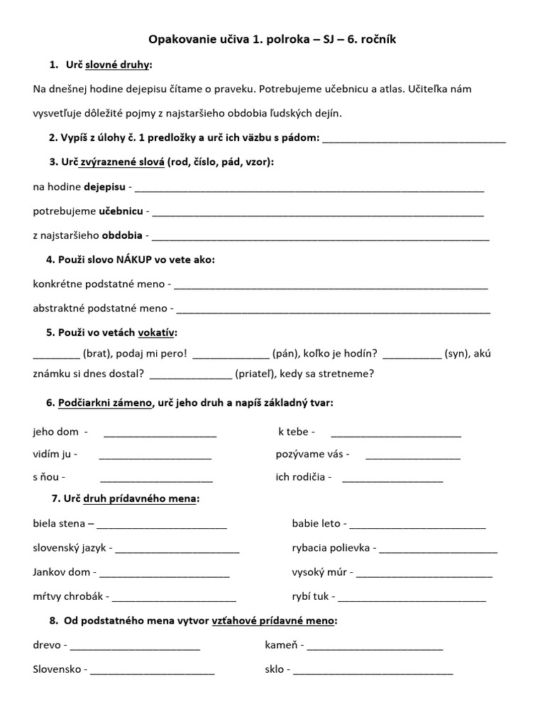 SJL Opakovanie Uciva 1. Polroka - 6. Rocnik 1 | PDF
