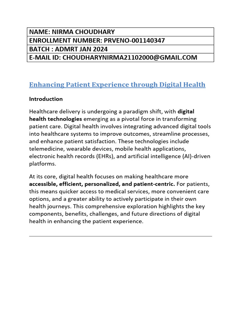 Project ADMRT Enhancing Patient Experience Through Digital Health | PDF ...