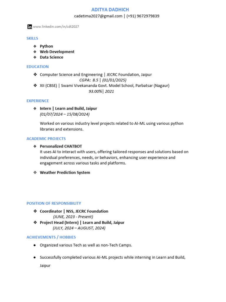 Aditya resume | PDF