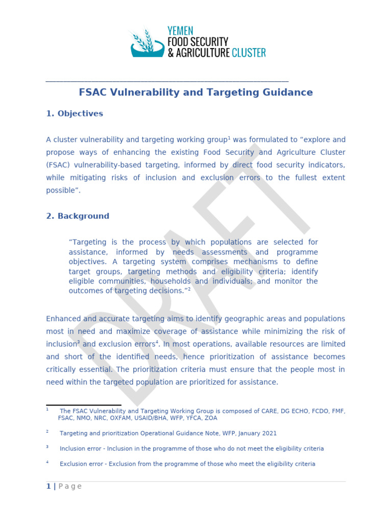 FSAC Targeting Guidance for Vulnerability | PDF | Social Exclusion ...