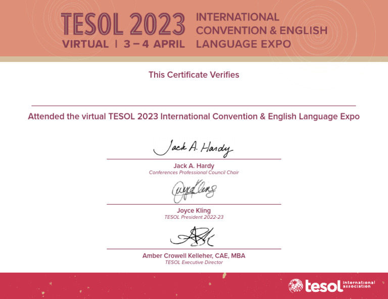 TESOL 2023 Convention Attendance Certificate | PDF