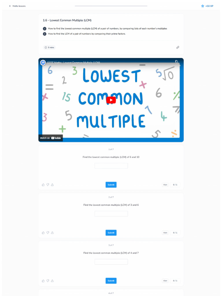 Lowest Common Multiple (LCM) Lesson - GCSE Maths Edexcel IGCSE Foundation - Cognito | PDF