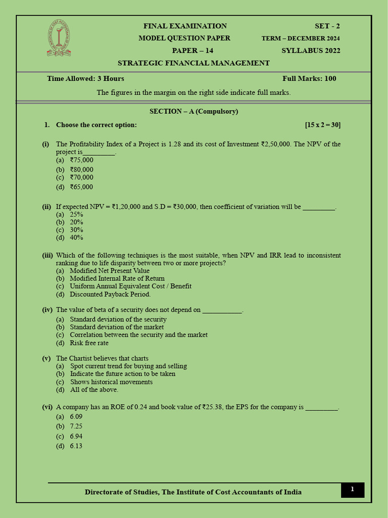 MQP Paper14 Set2 Dec24 | PDF | Equity (Finance) | Net Present Value