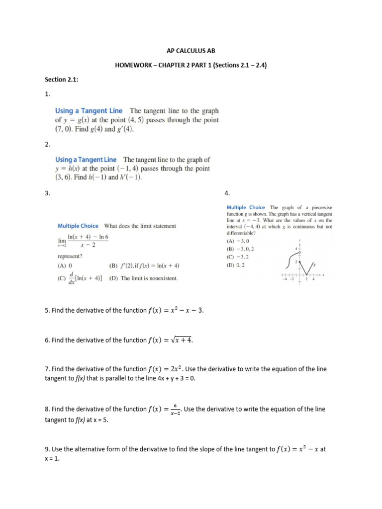 AP Calculus AB Homework: Chapter 2 Derivatives | PDF | Derivative | Tangent