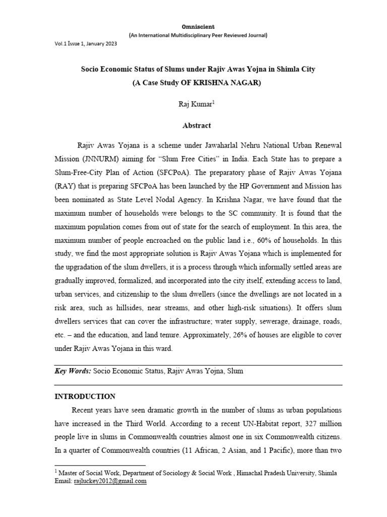 12 Case Study of Krishan Nagar Shimla City | PDF | Slum