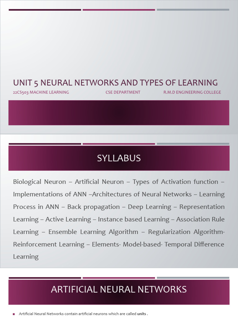 Unit 5 Neural Networks and Types of Learning | PDF | Artificial Neural Network | Applied Mathematics