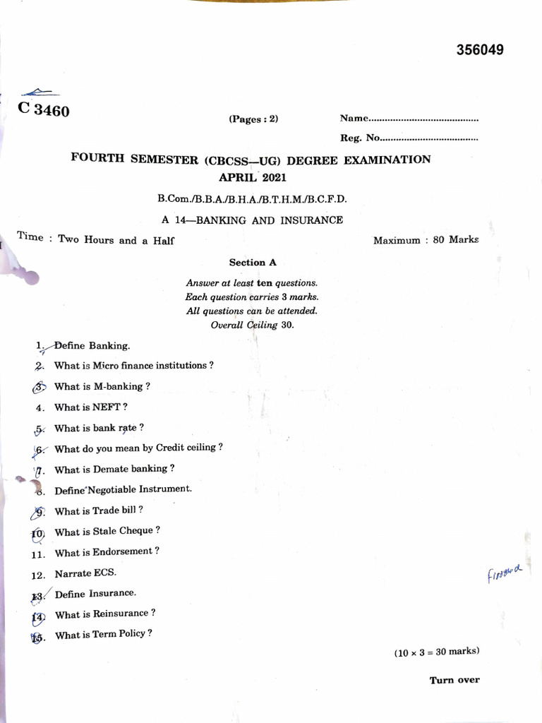 Banking and Insurance QSTN Paper | PDF | Banks | Cheque