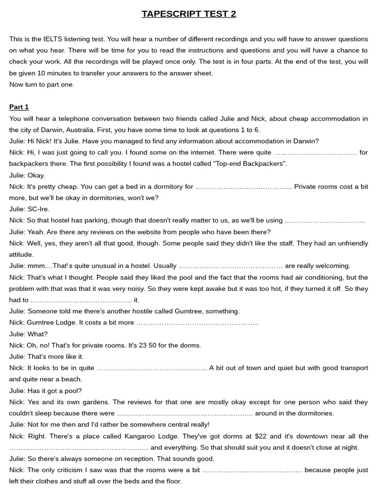 Tapescript Test 2 ..... (1) .docx DỊCH | PDF | Dormitory | Fireworks