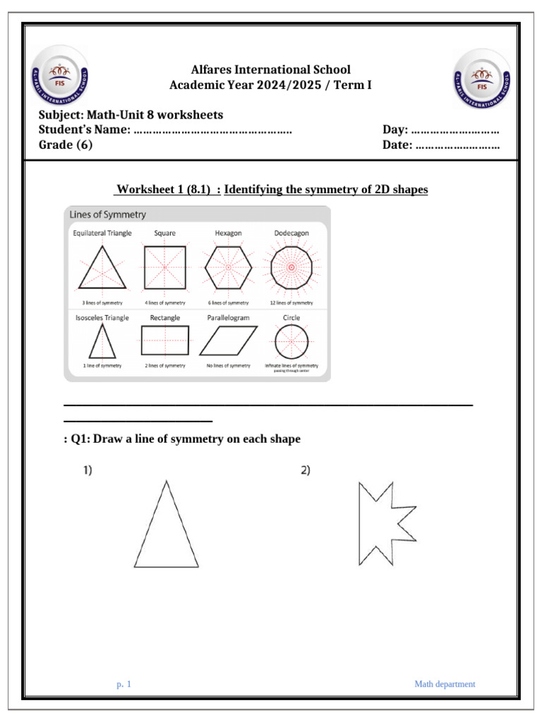 Grade 6 Unit 8 Worksheets | PDF | Rectangle | Circle