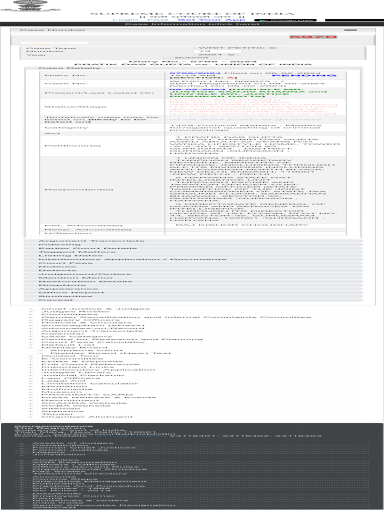 Case Status Supreme Court of India | PDF | Supreme Court Of India | Justice