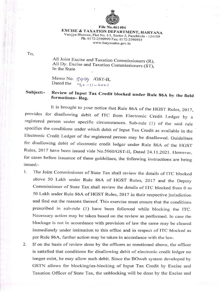 Guidelines for ITC Disallowance Review | PDF | Debits And Credits | Taxes