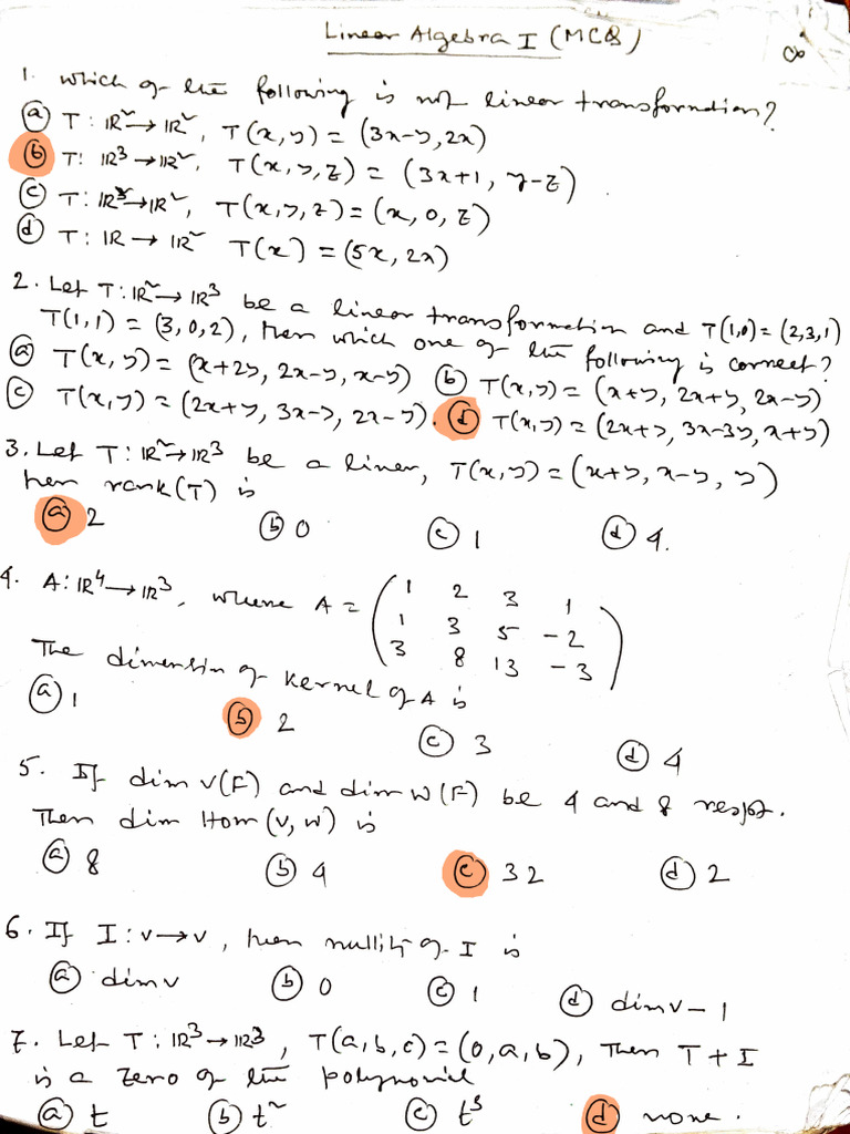 linear algebra. worksheets | PDF
