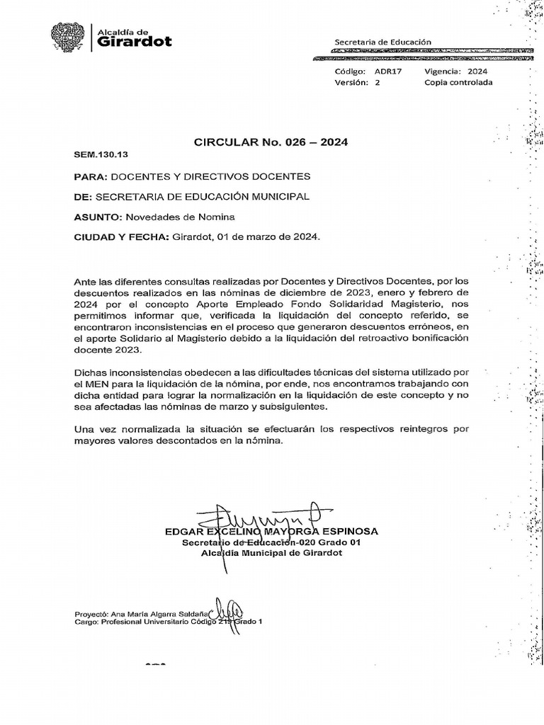 Circular # 026 2024 - 0001 | PDF