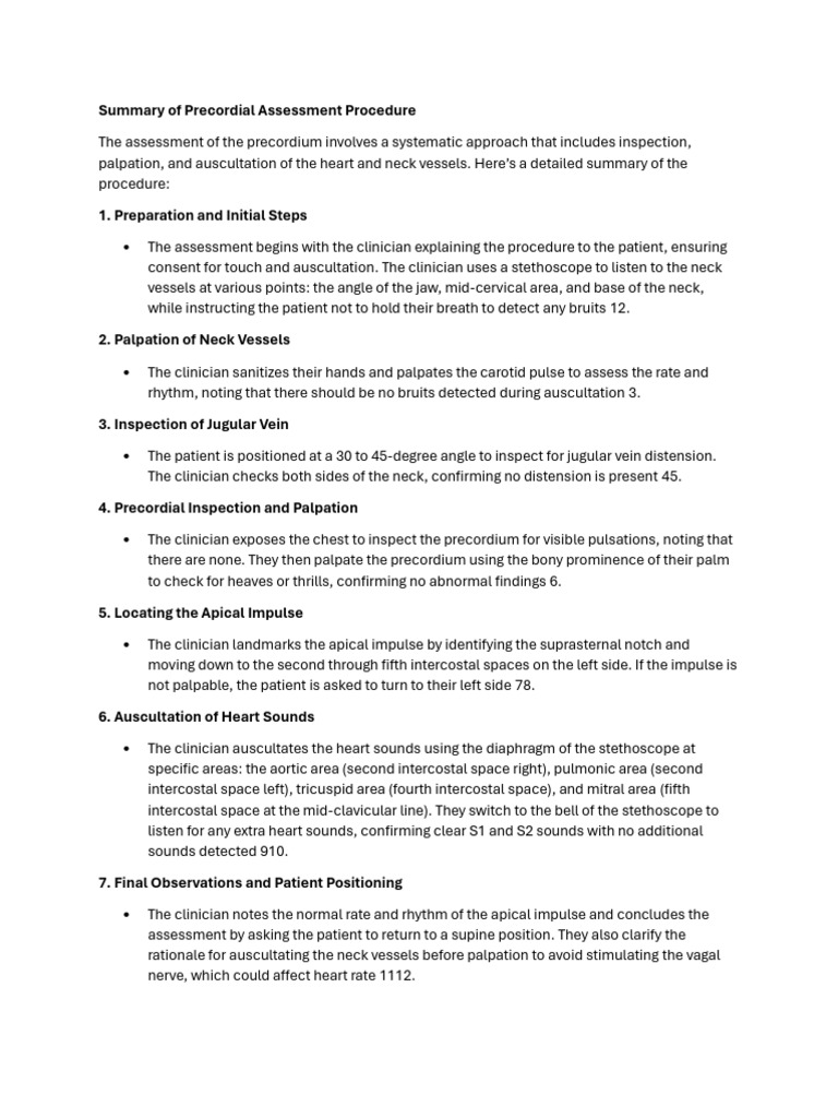 Summary of Precordial Assessment Procedure | PDF | Heart | Pulse