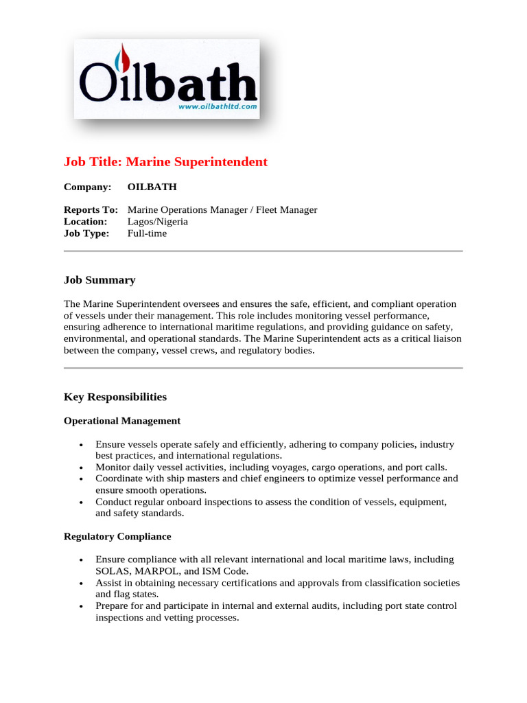 Marine Superintendent Pdf Regulatory Compliance Safety