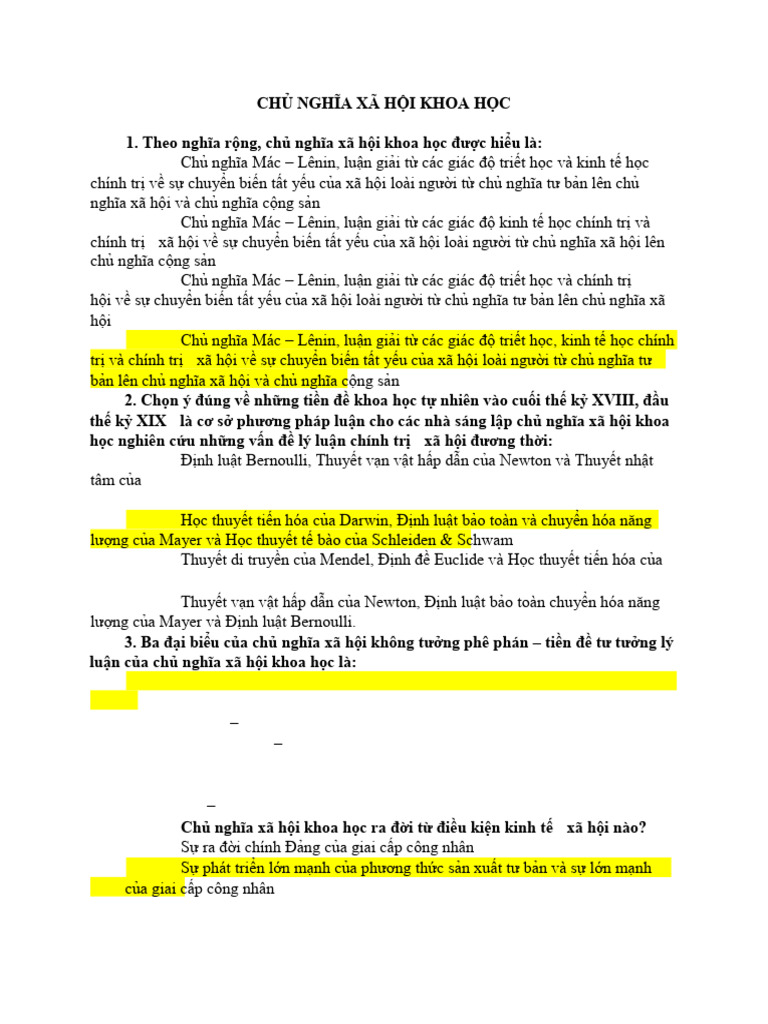 Cau Hoi Trac Nghiem On Tap Mon Chu Nghia Xa Hoi Khoa Hoc Co Dap An 3225 | PDF