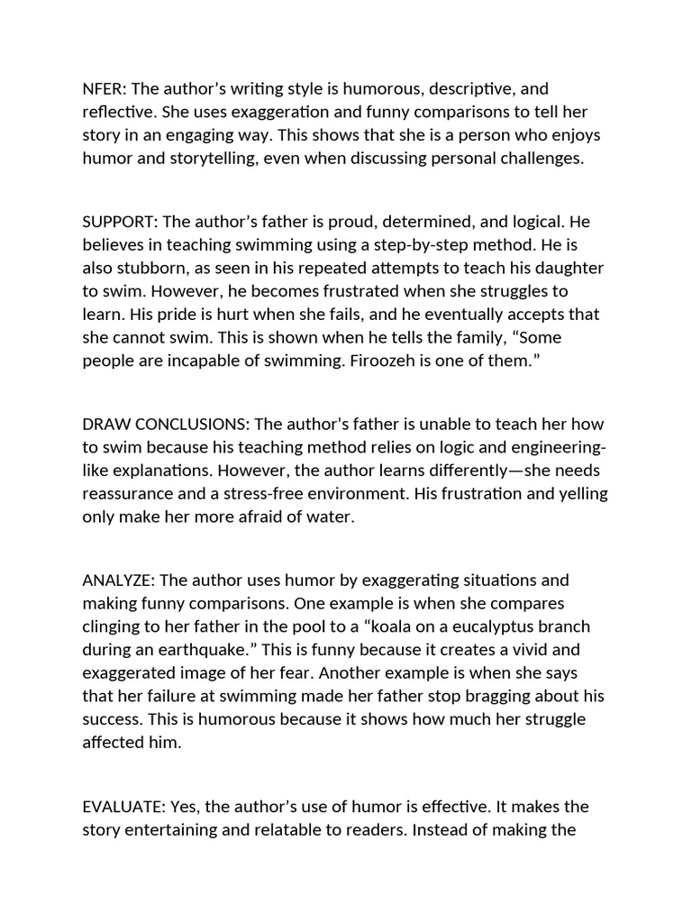 Humor in Learning to Swim | PDF