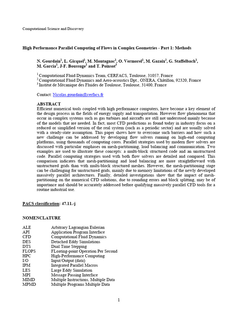 High Performance Parallel Computing of Flows in Complex Geometries - Part 1 - Methods | PDF ...