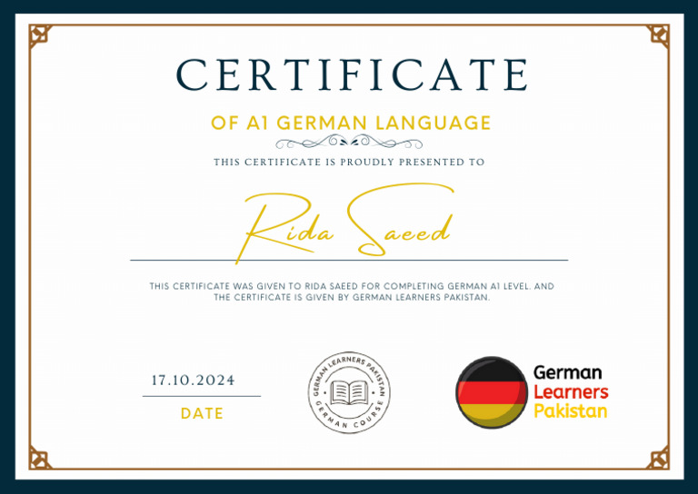 German Language A1 Certificate PDF | PDF