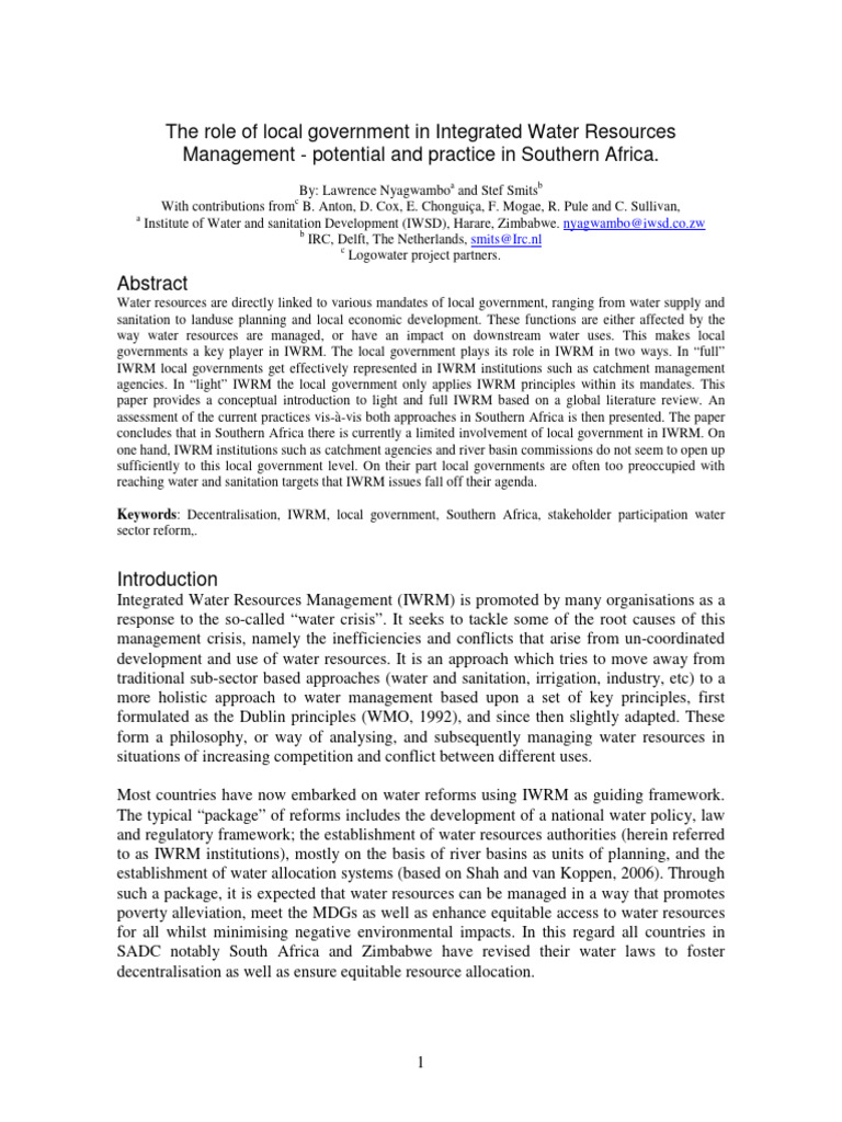 The Role of Local Government in Integrated Water Resources Management ...