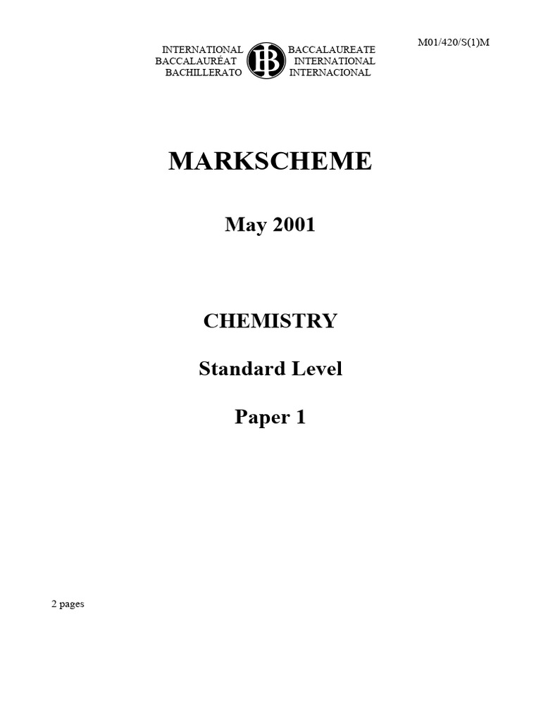 Chemistry Paper 1 SL Markscheme | PDF