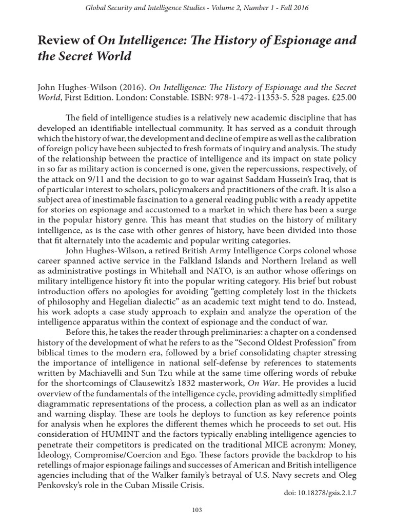 Review of On Intelligence The History of Espionage and The Secret World ...