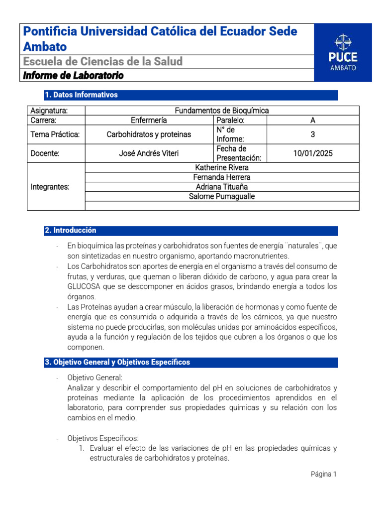 Modelo Formato Informe de Laboratorio Carbohidratos | PDF | Carbohidratos | Proteínas