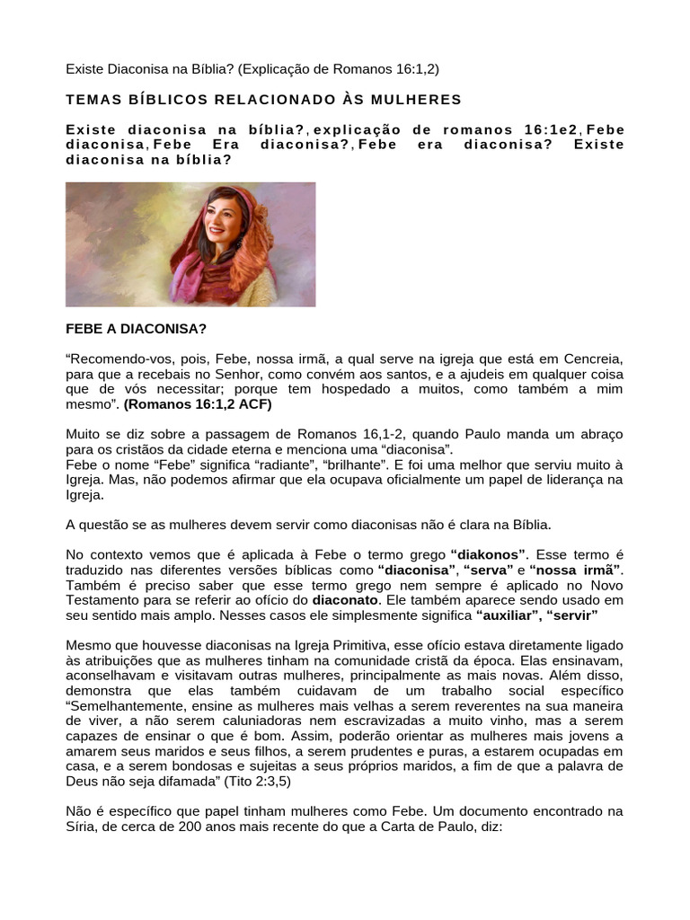 Existe Diaconisa Na Bíblia | PDF | Diácono | Igreja cristã