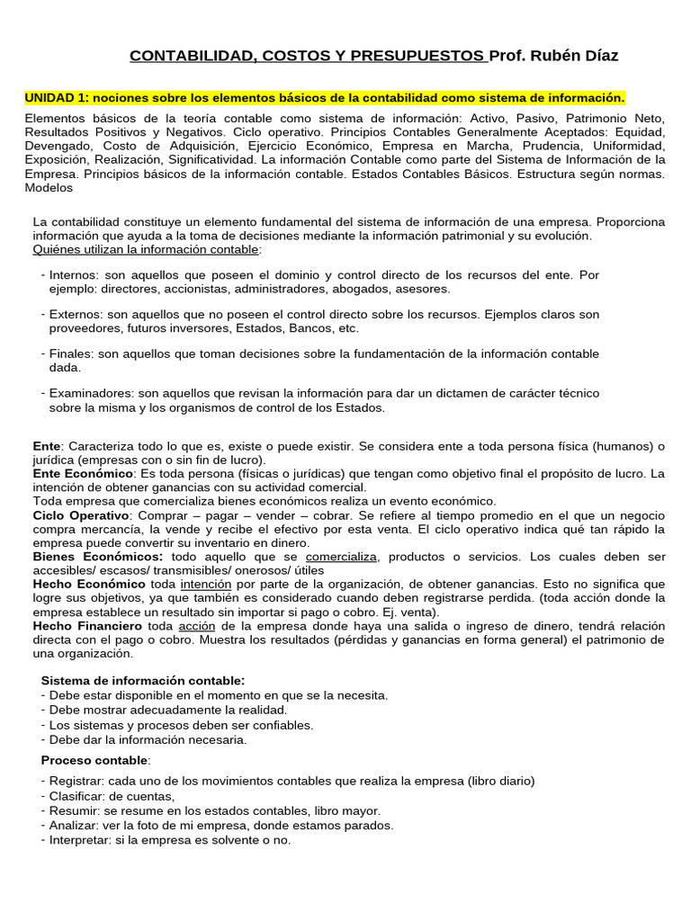 Resumen Ly - contabilidad costos y presupuestos - Ruben Diaz 2023 | PDF | Presupuesto | Contabilidad