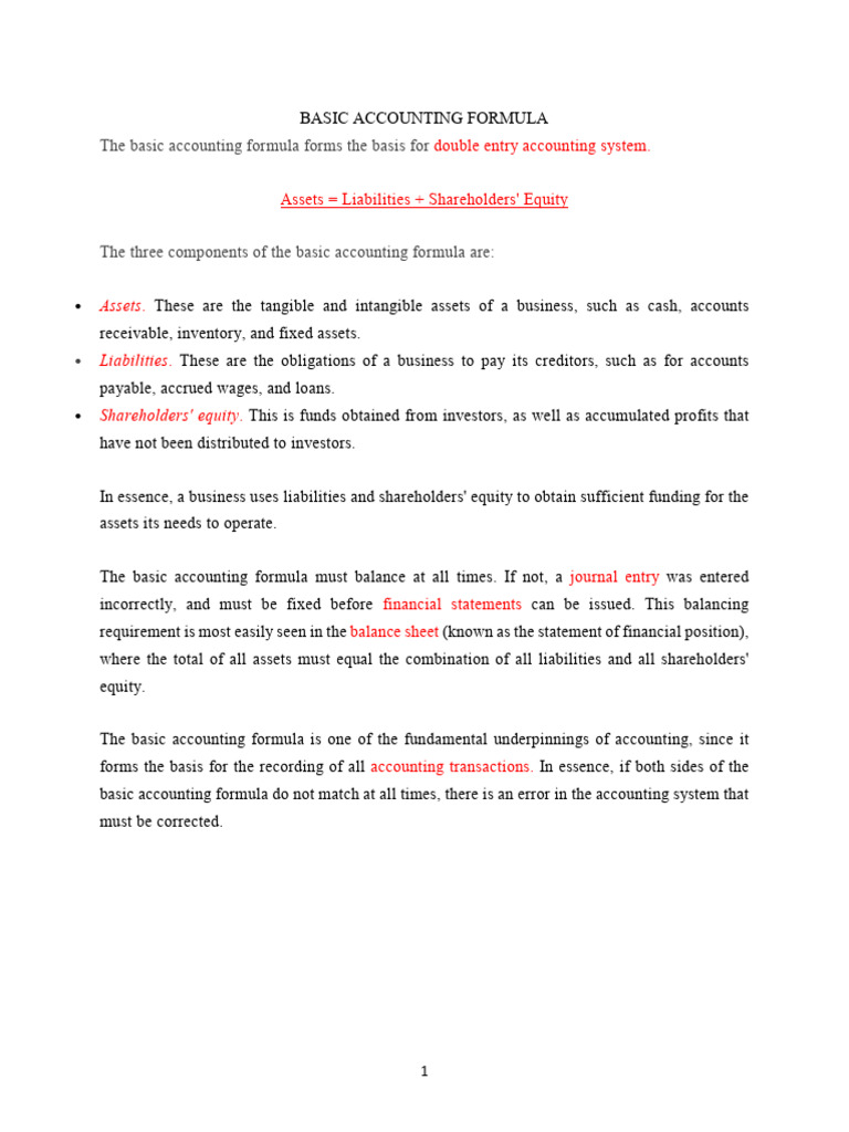 MEE 543 (5) Basic Accounting Formula | PDF | Equity (Finance) | Debits ...