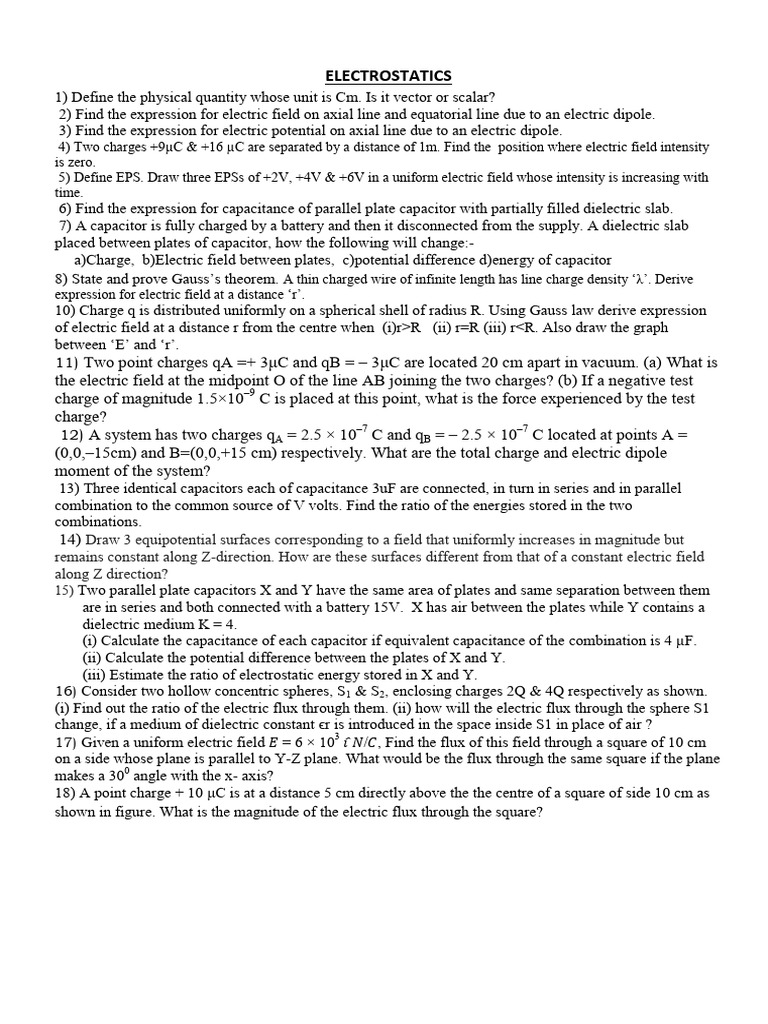 ELECTROSTATICS | PDF | Electric Field | Capacitor
