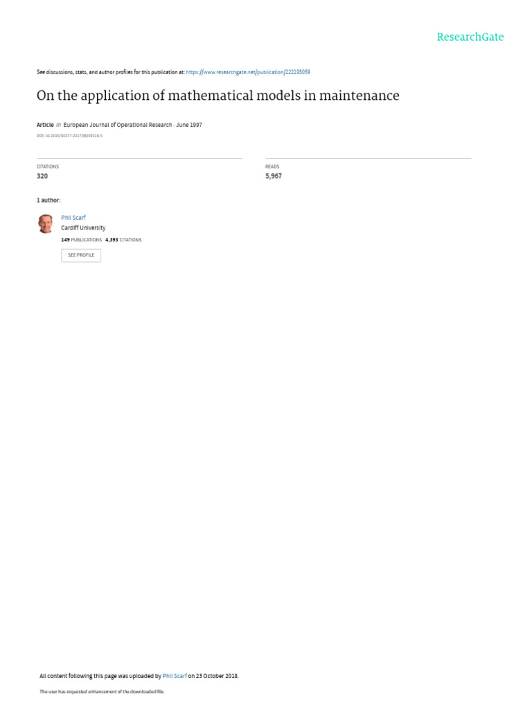 On The Application of Mathematical Models in Maintenance: European ...