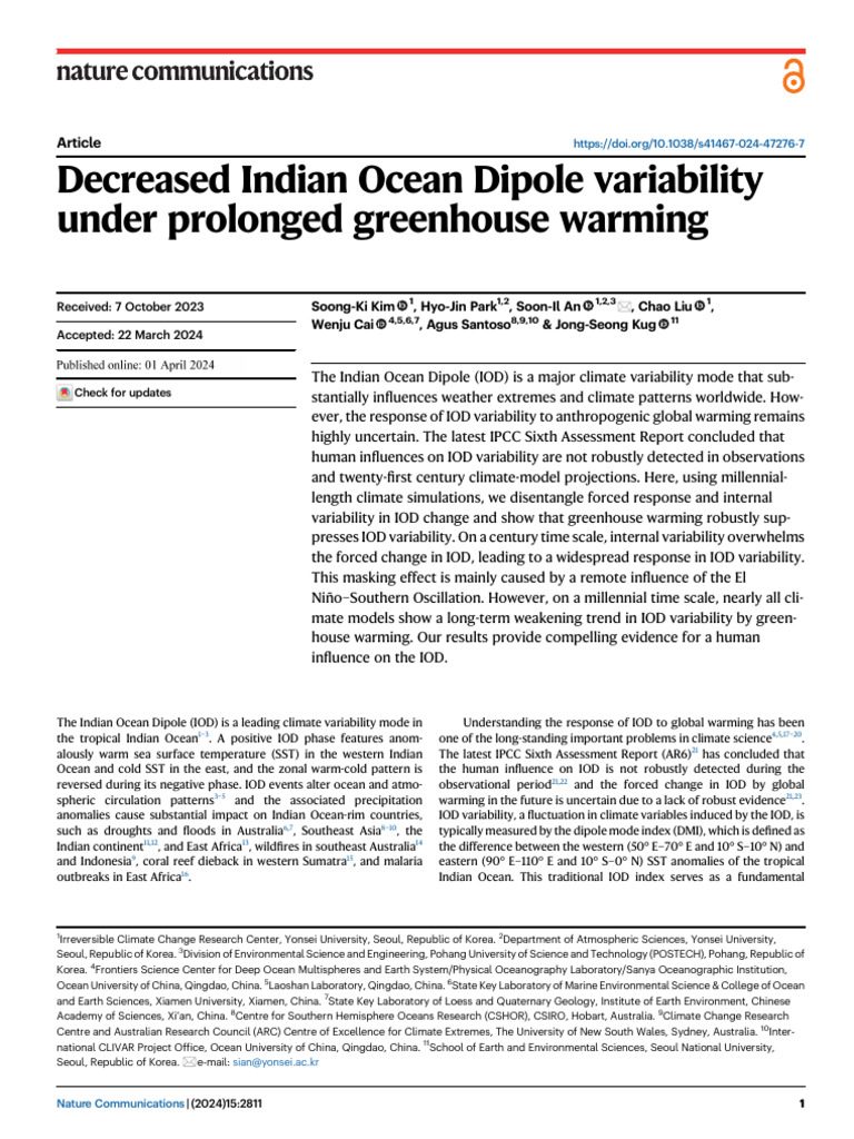 Decreased Indian Ocean Dipole | PDF | Climate | Climate Change