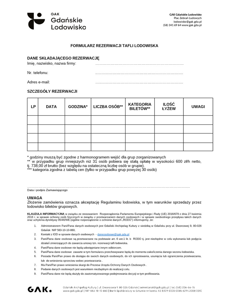 Formularz Rezerwacji | PDF